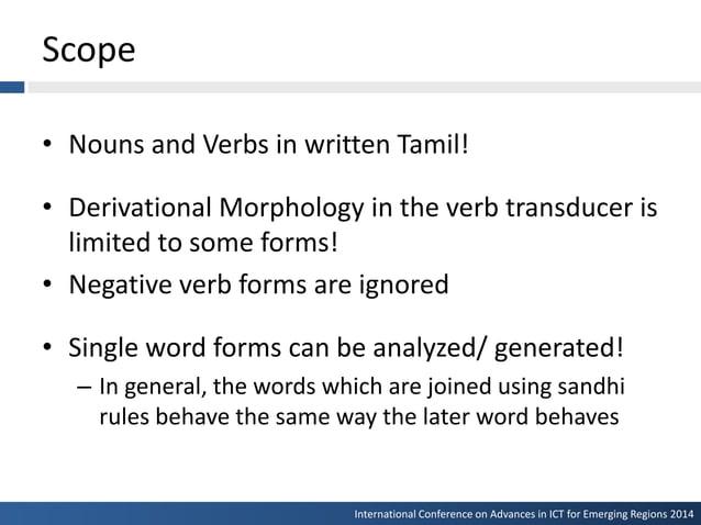 Morphological Analyzer and Generator for Tamil Language | PPT