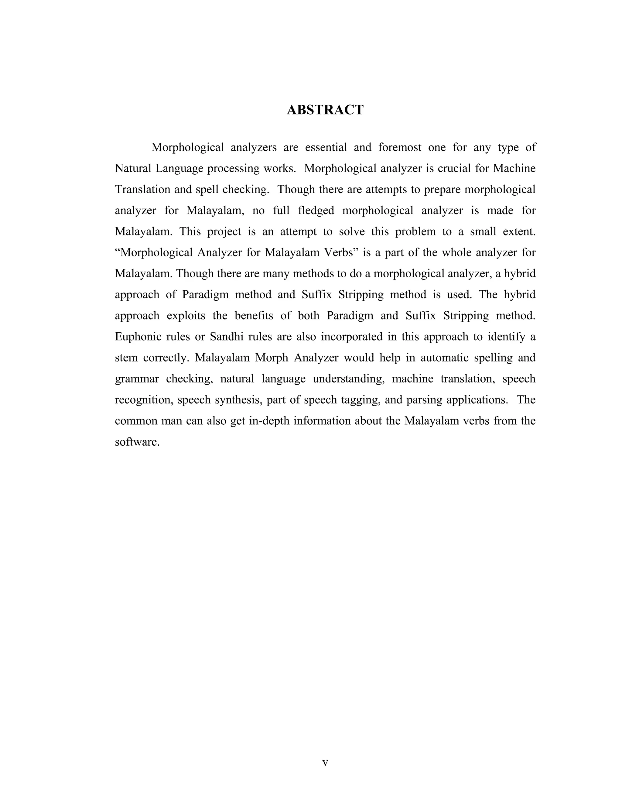 Morphological analyzer for malalyalam verbs | PDF