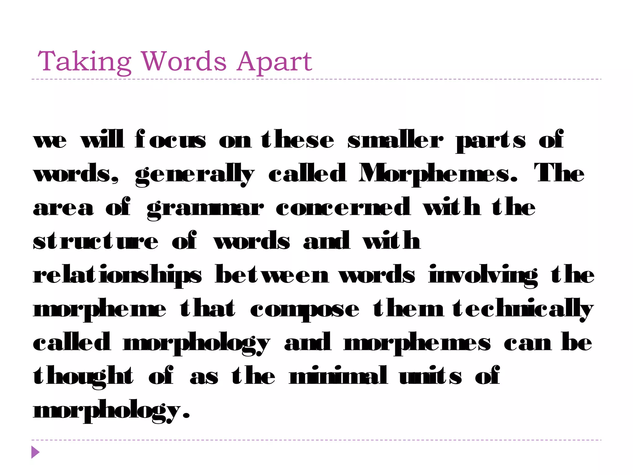 Morphology: A WORDS AND ITS APARTS | PPT