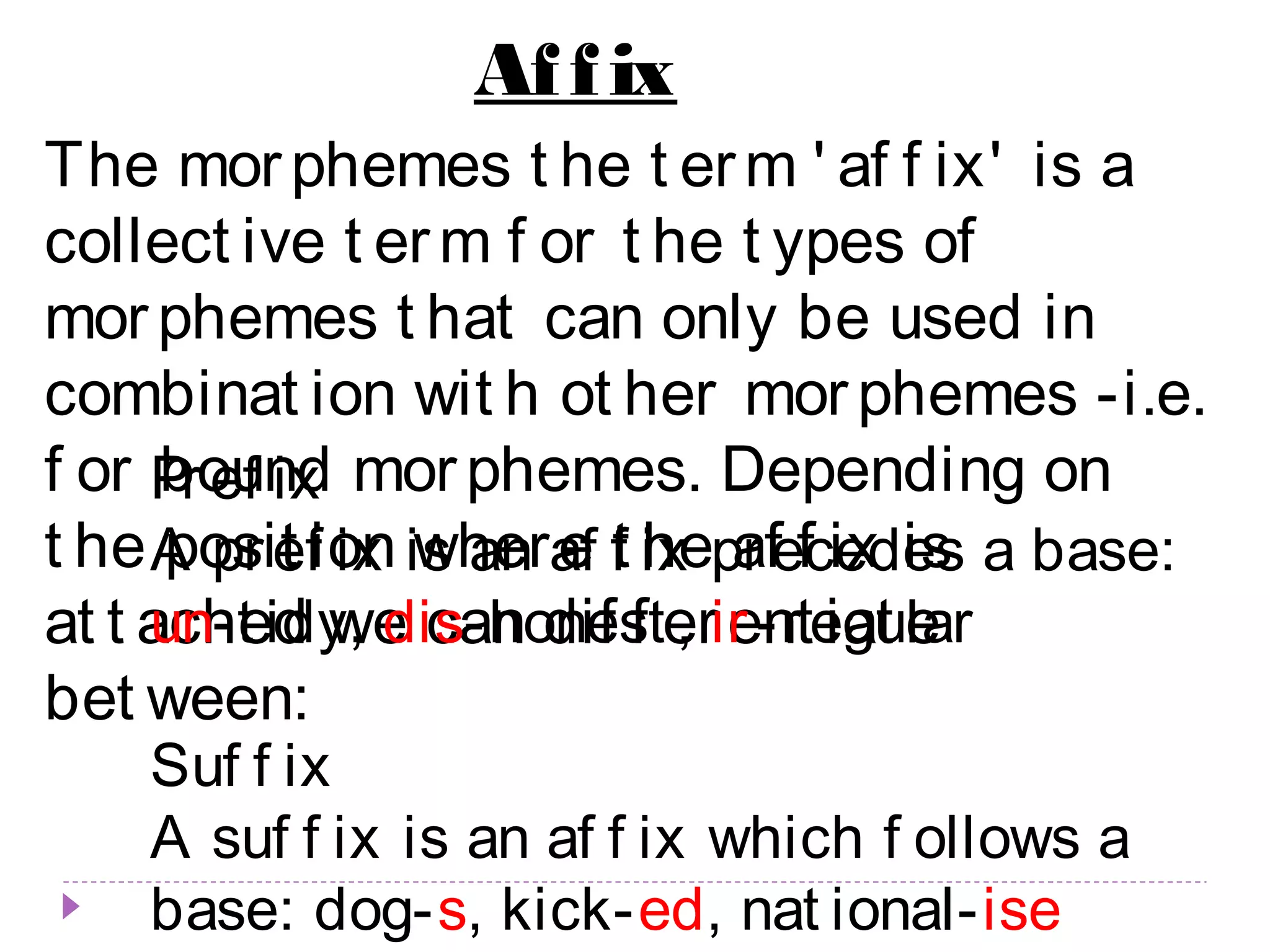 Morphology: A WORDS AND ITS APARTS | PPT