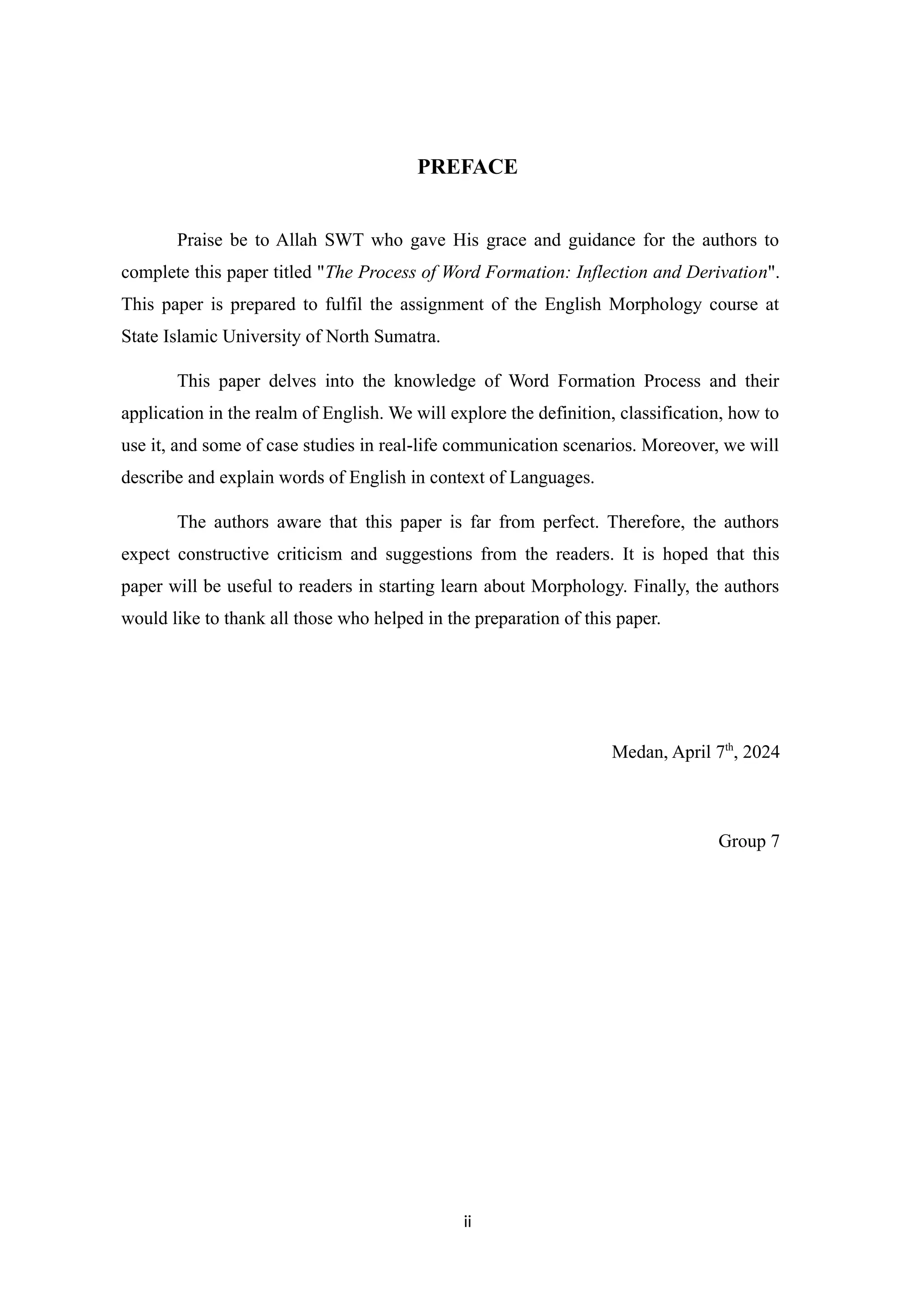 Paper - The Process of Word Formation: Inflection and Derivation ...