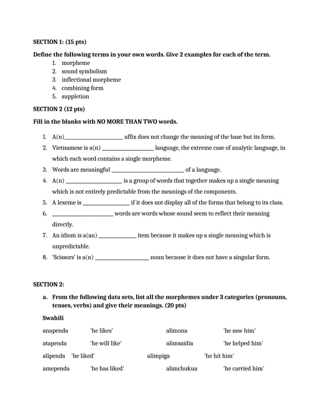 Morphology Exercises (3).docx11111111111111111111111111111111 | PDF