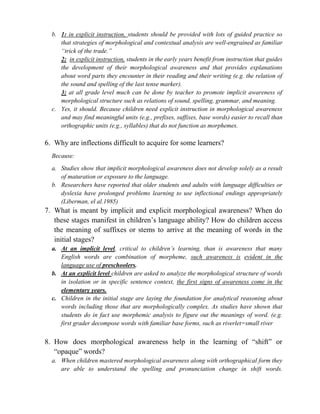 Morphology matters in learning to read | DOCX | Homework and Study ...
