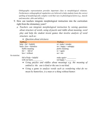 Morphology matters in learning to read | DOCX | Homework and Study ...