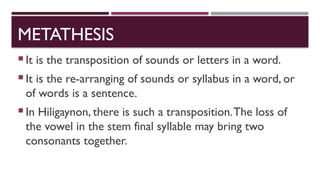 Morphophonemics in Hiligaynon: Stress, Vowel Loss, and Sound Changes | PPTX