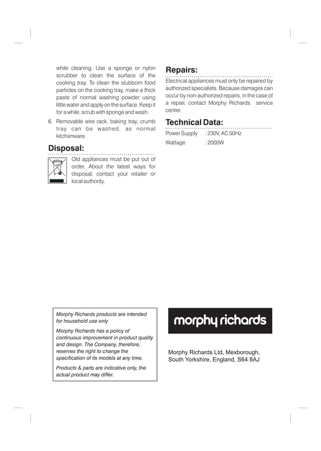 Morphy richard oven manual | PDF