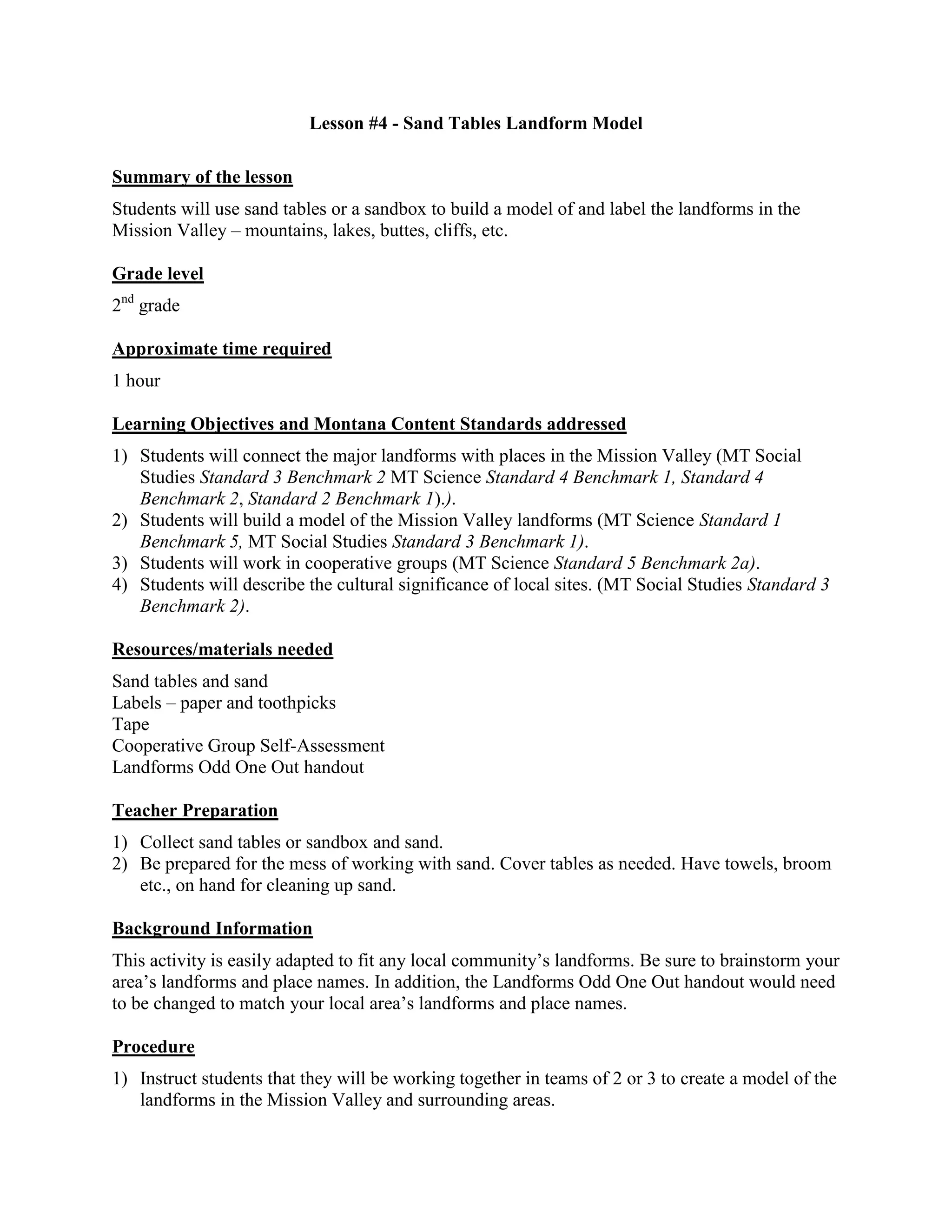 Landforms for class 2 Teaching plan and formative assessment etc | PDF