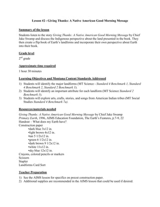 Landforms for class 2 Teaching plan and formative assessment etc | PDF