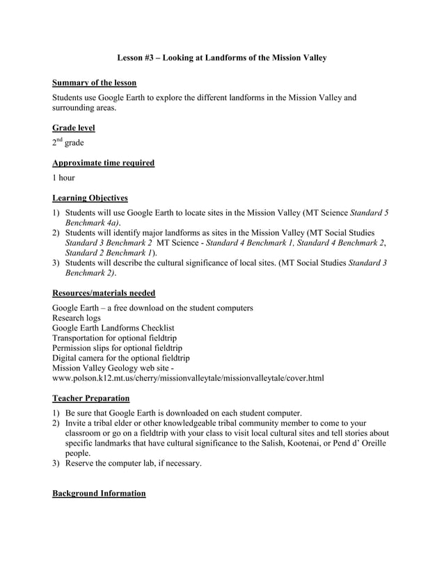 Landforms for class 2 Teaching plan and formative assessment etc | PDF ...