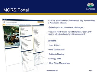 MORS (Mine Operation Reporting System) | PPT