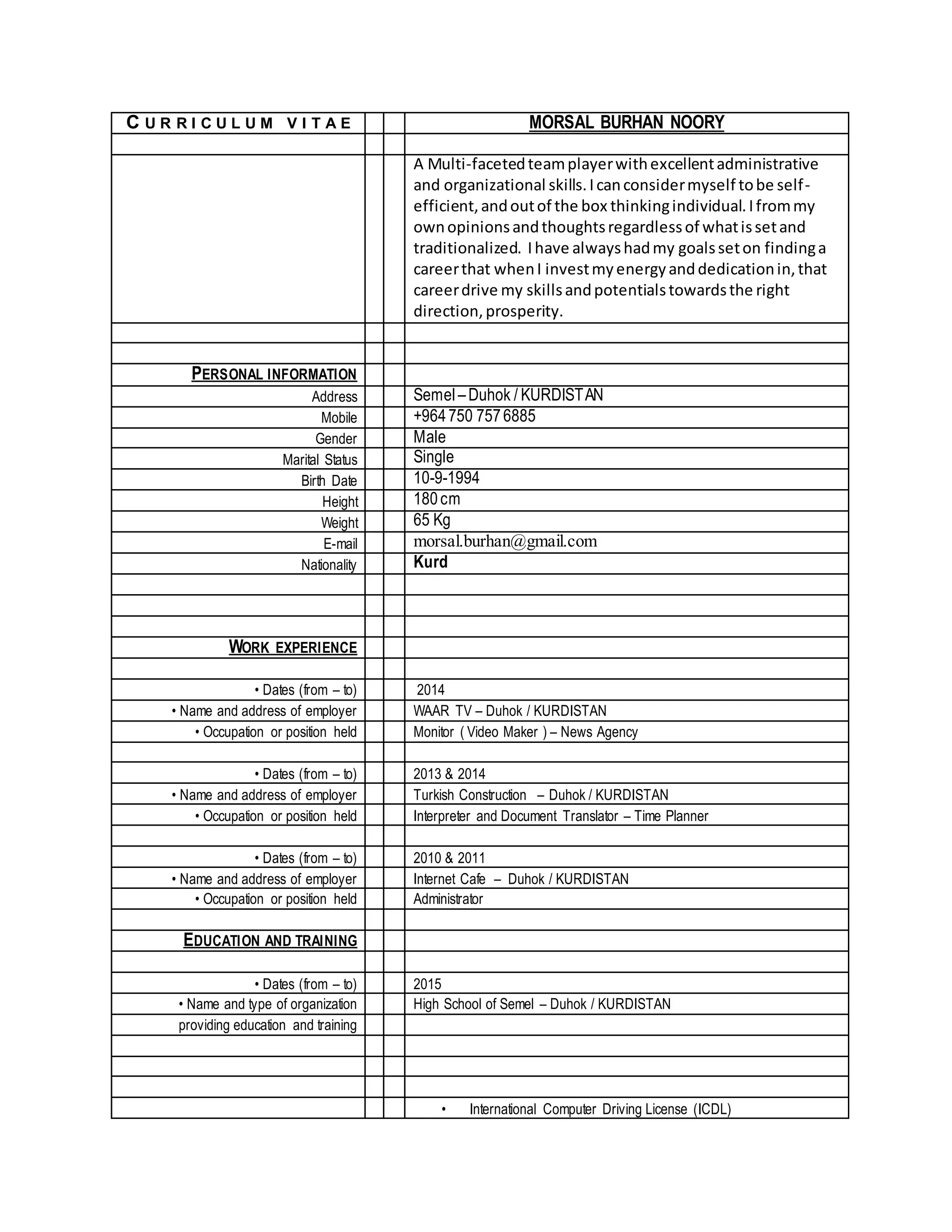 Morsal burhan noory cv | DOCX