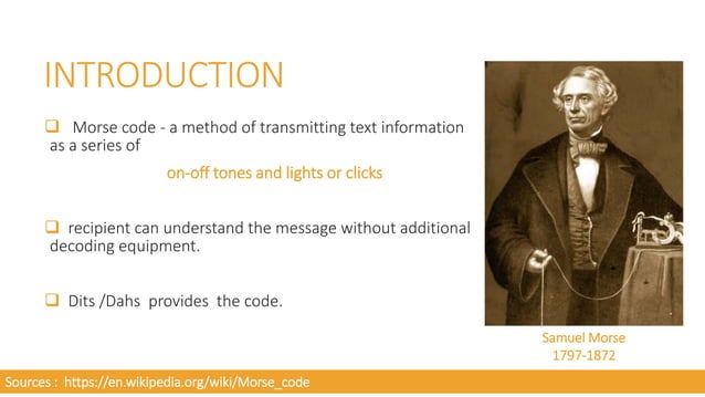 Morse code (-- --- .-. ... . -.-. --- -.. .) | PPTX | Technology & Computing