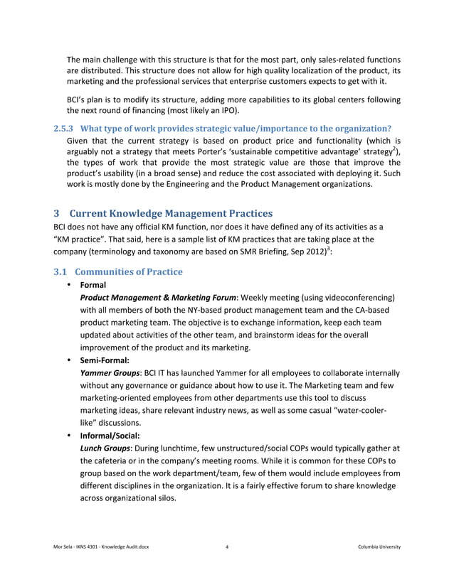 Example of a Knowledge Audit for a tech startup by Mor Sela | PDF