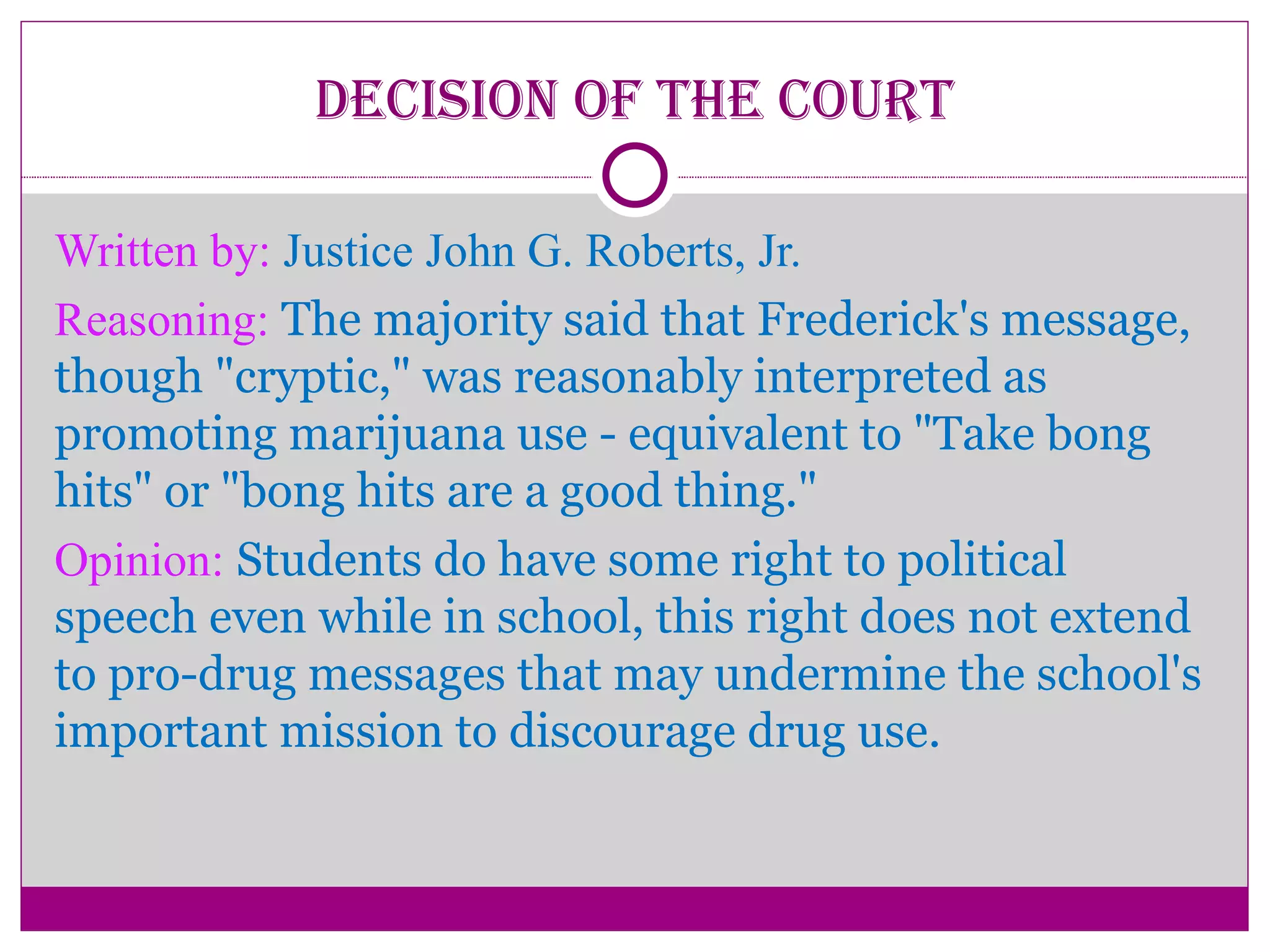 Morse Vs Frederick | ODP