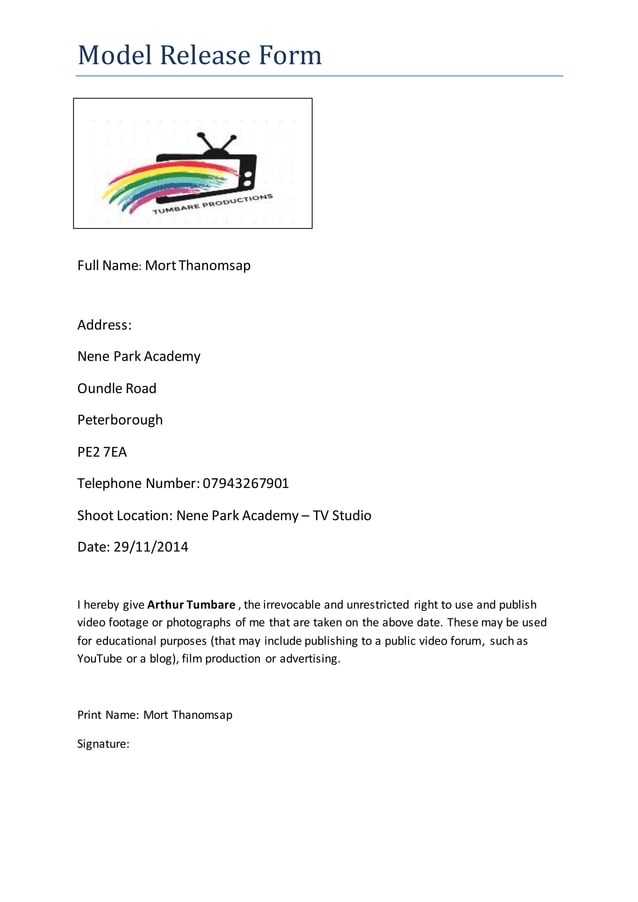 Mort model release | DOCX