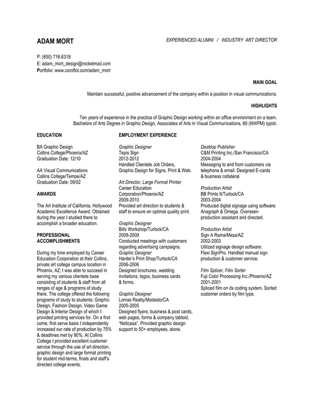 Mort adam resume | PDF | College Education | Education