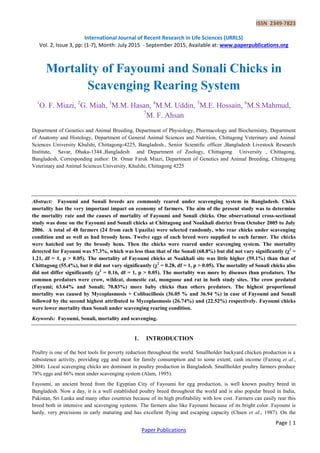 Mortality of Fayoumi and Sonali Chicks in Scavenging Rearing System | PDF