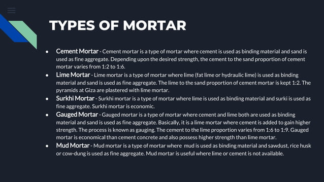 MORTAR | PPTX | Civil Engineering Industry | Industries