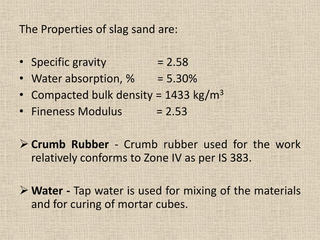 Mortar containing crumb rubber | PPT