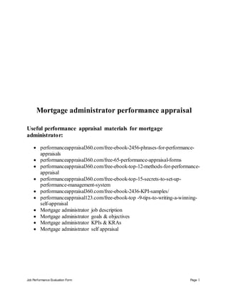 Mortgage administrator performance appraisal | DOCX
