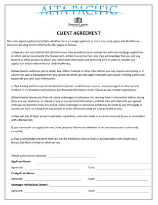 Mortgage application form alta pacific | PDF