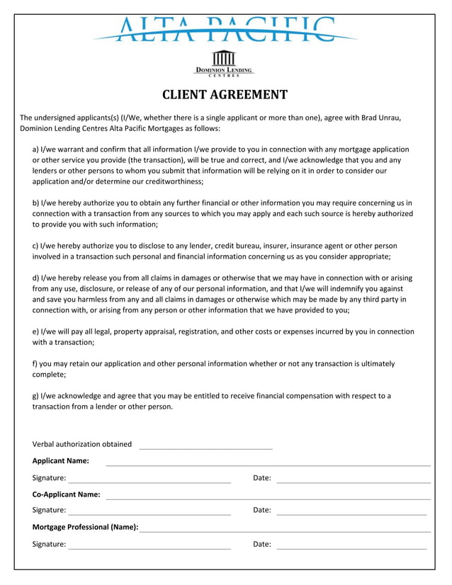 Mortgage application form alta pacific | PDF
