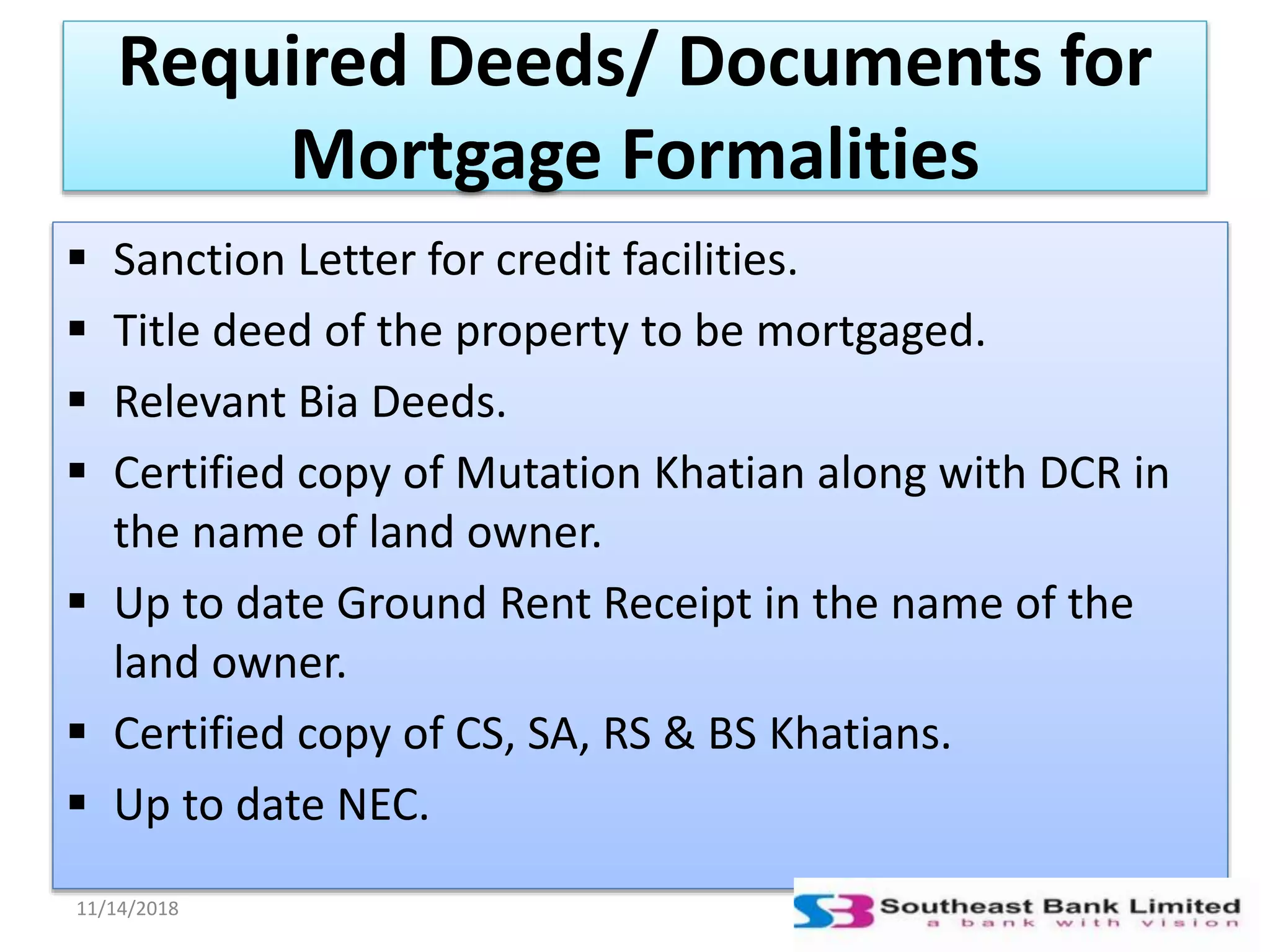 Mortgage formalities of collateral security, rigpa, redemption deed ...