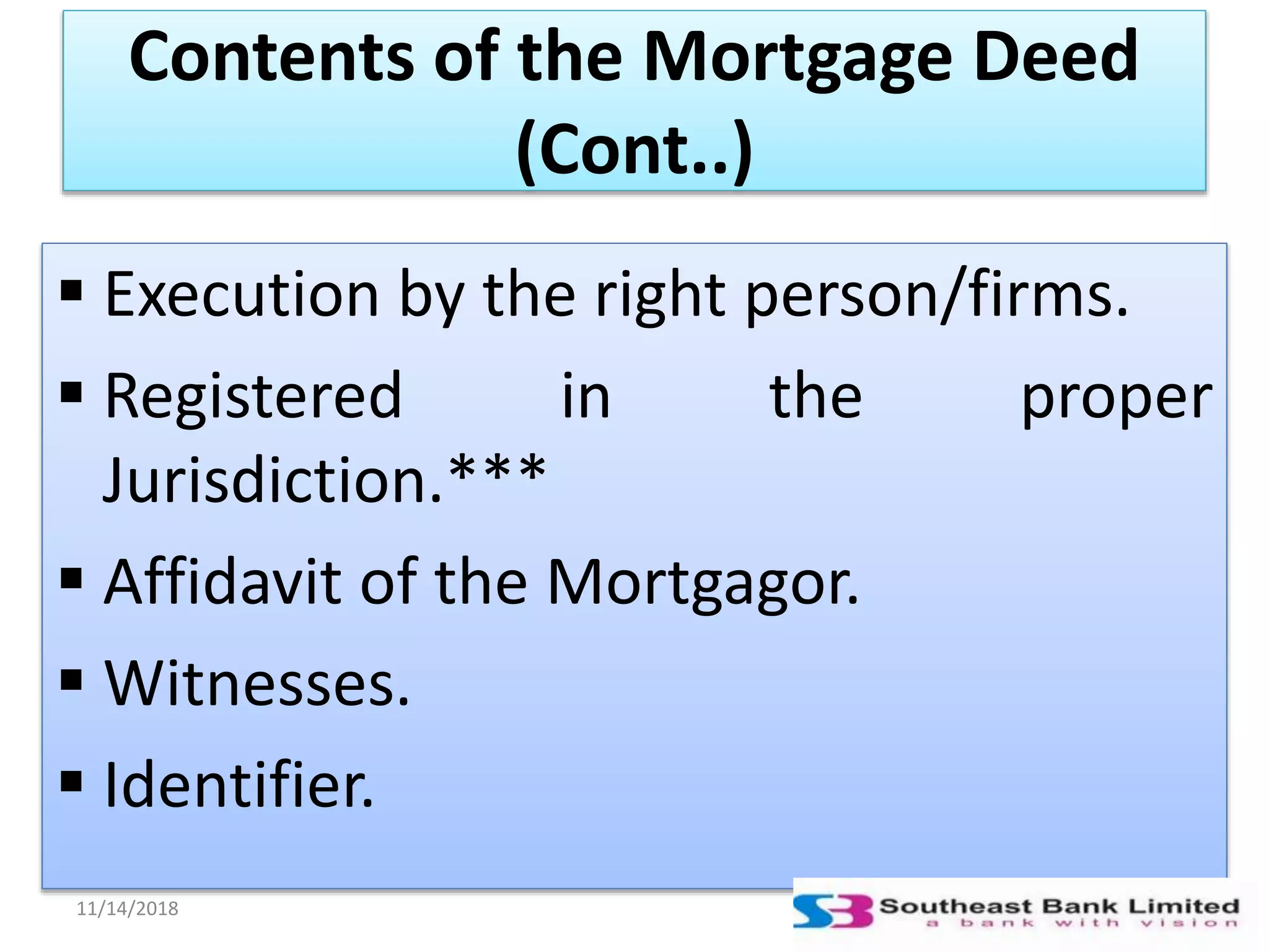 Mortgage formalities of collateral security, rigpa, redemption deed ...