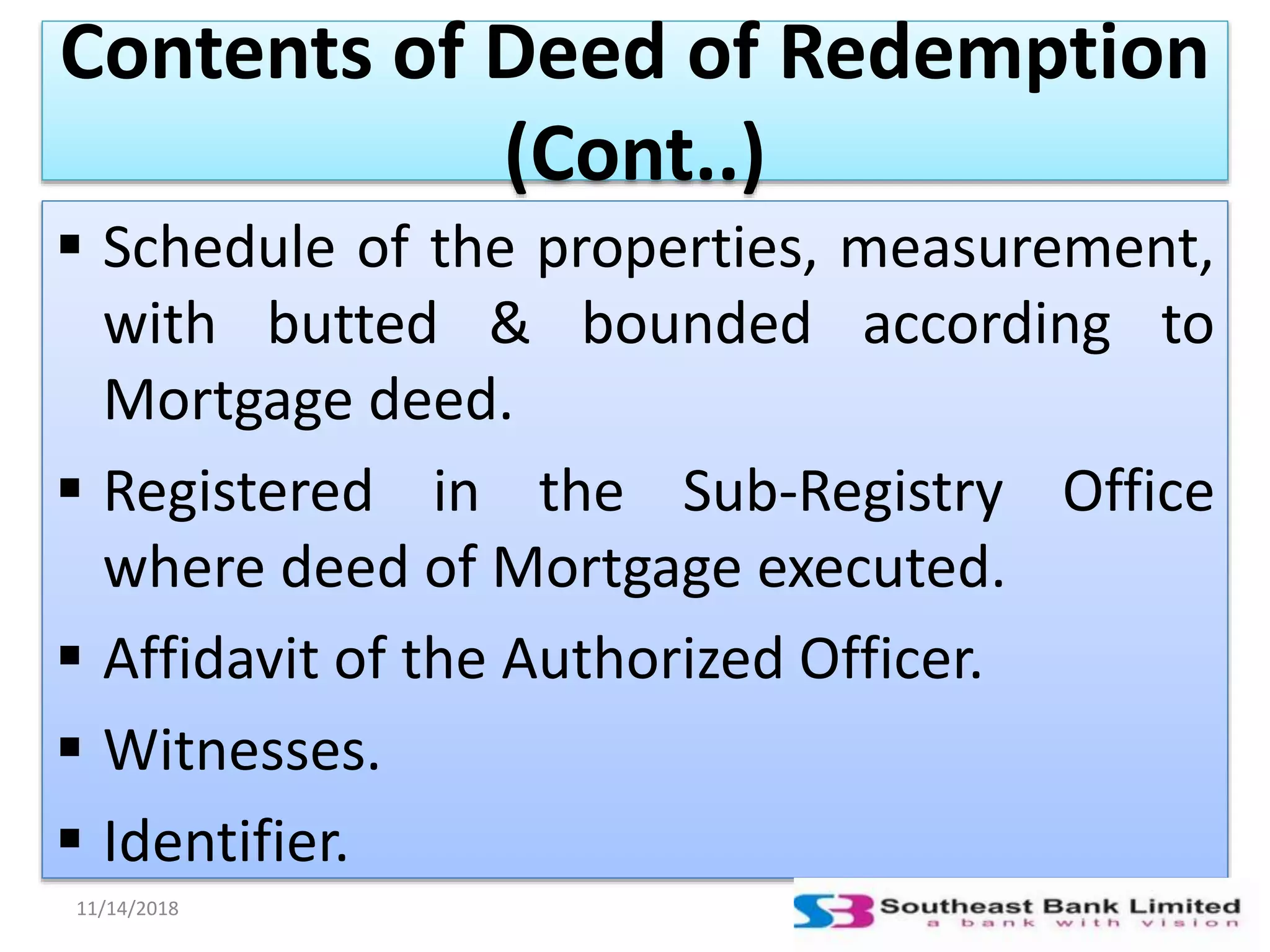 Mortgage formalities of collateral security, rigpa, redemption deed ...