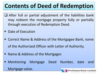 Mortgage formalities of collateral security, rigpa, redemption deed ...