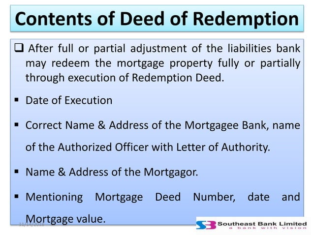 Mortgage formalities of collateral security, rigpa, redemption deed ...