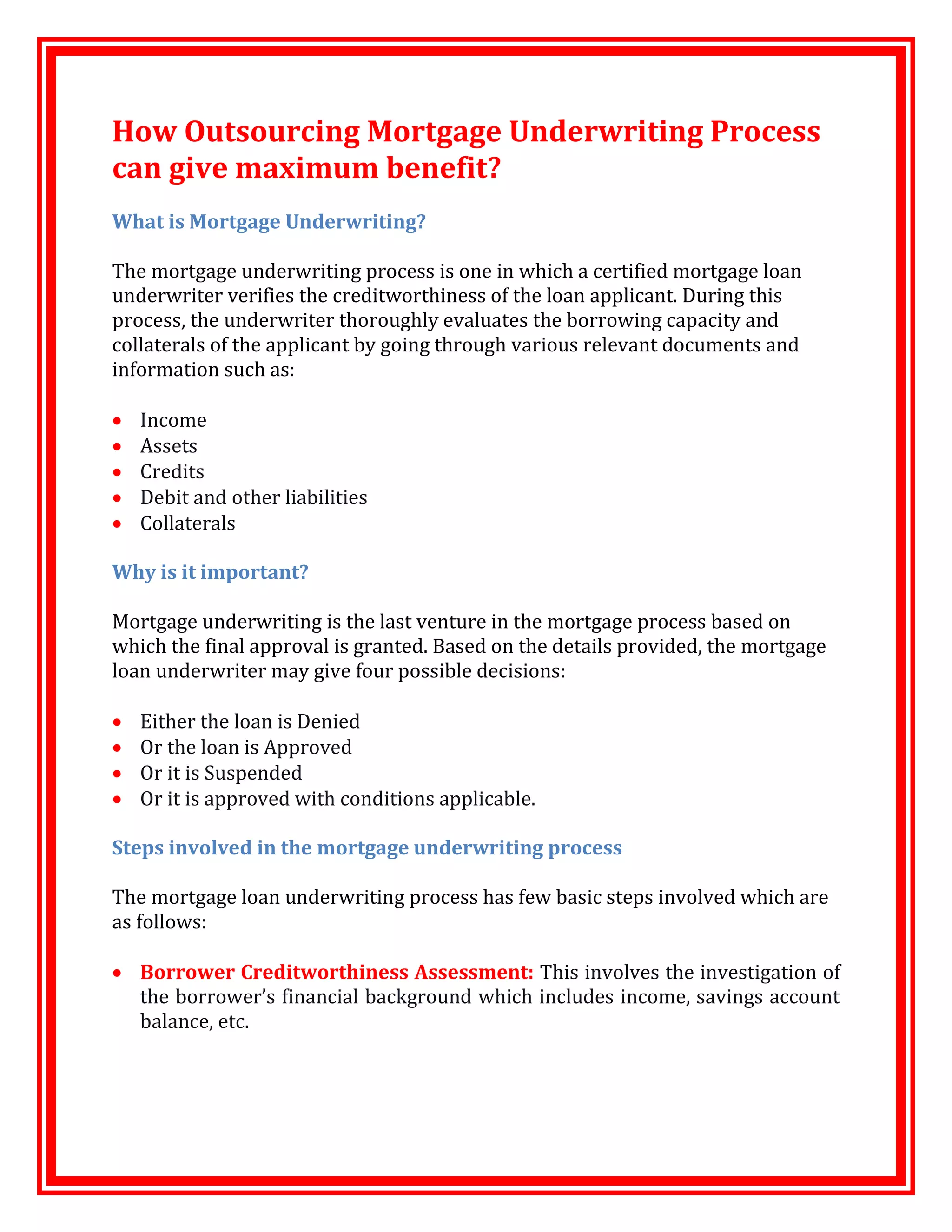 How Outsourcing Mortgage Underwriting Process Can Give Maximum Benefit ...