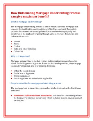 How Outsourcing Mortgage Underwriting Process Can Give Maximum Benefit ? | PDF
