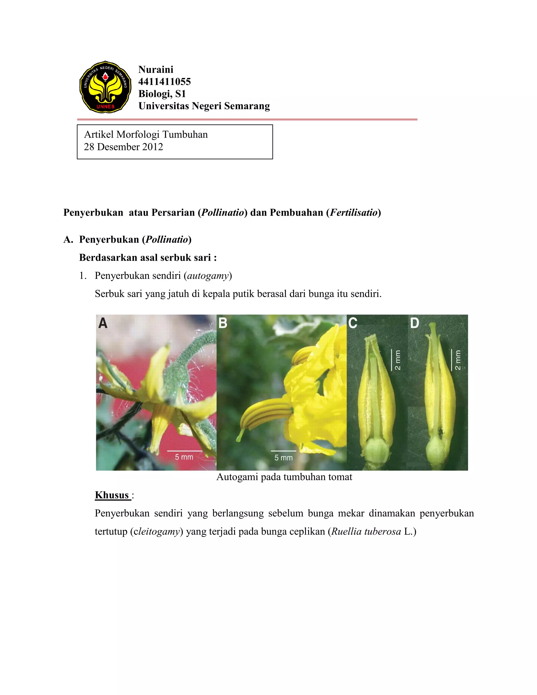 Penyerbukan & Pembuahan Bunga | PDF