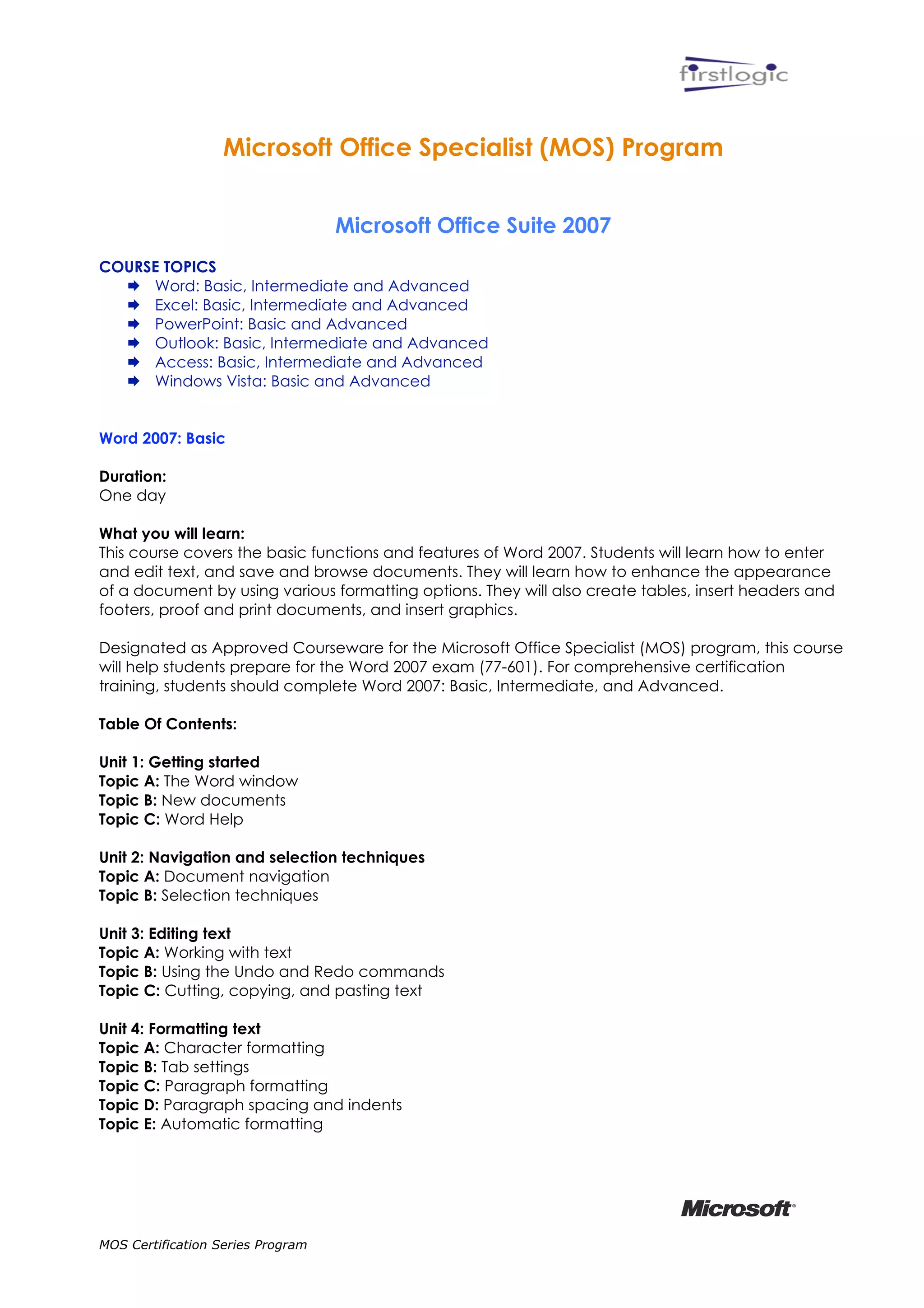 Microsoft office course outline | PDF