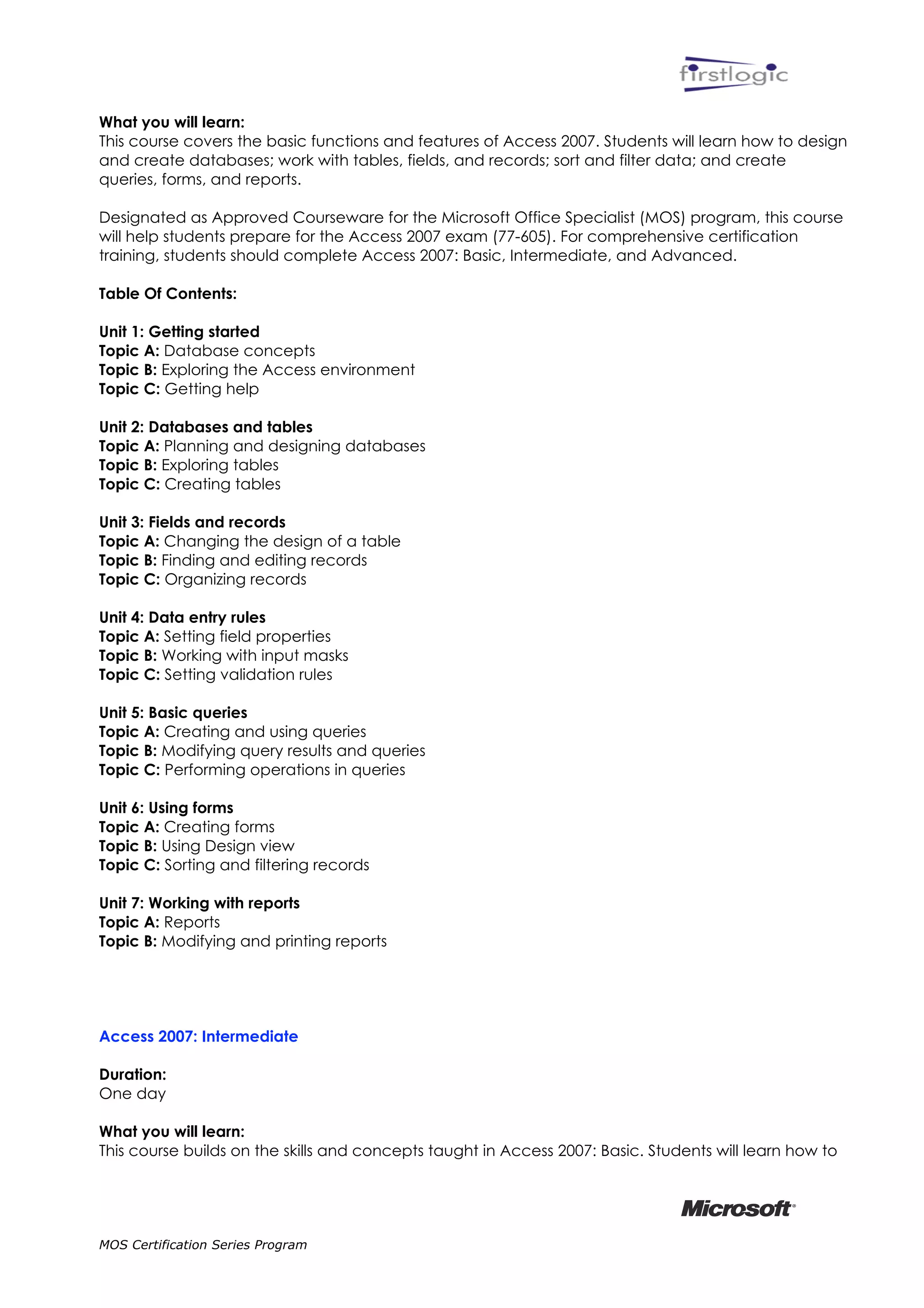 Microsoft office course outline | PDF