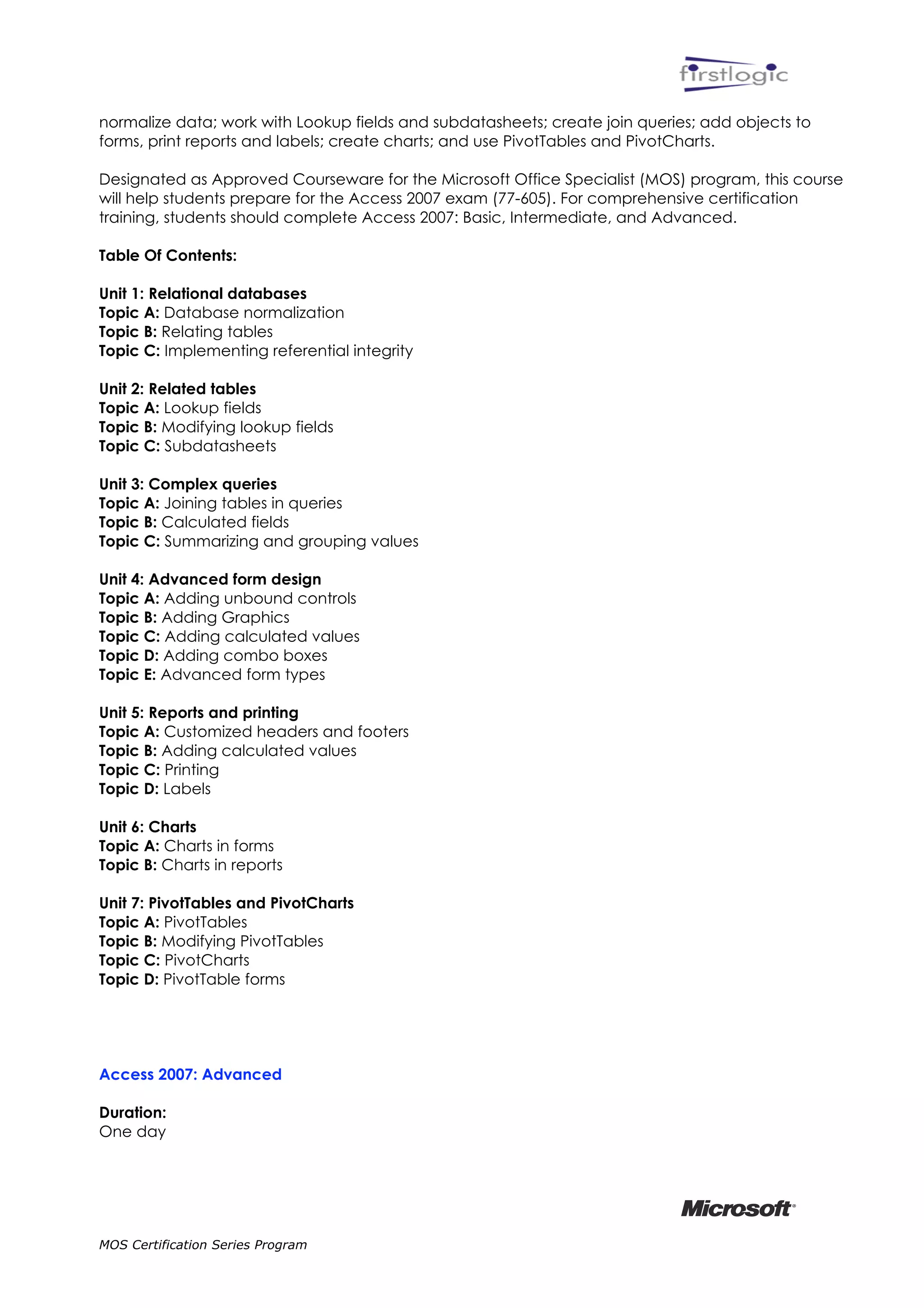 Microsoft office course outline | PDF