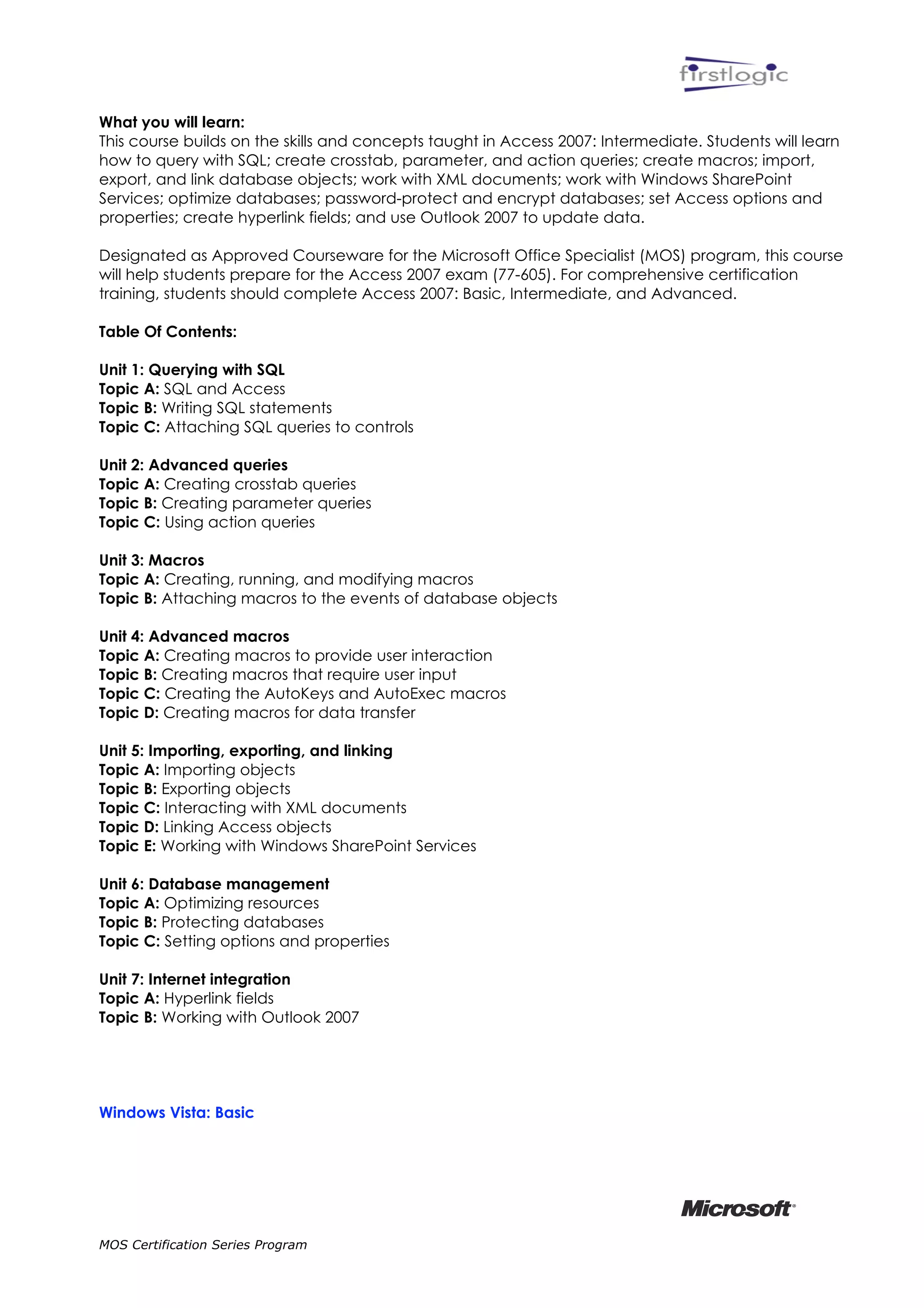 Microsoft office course outline | PDF