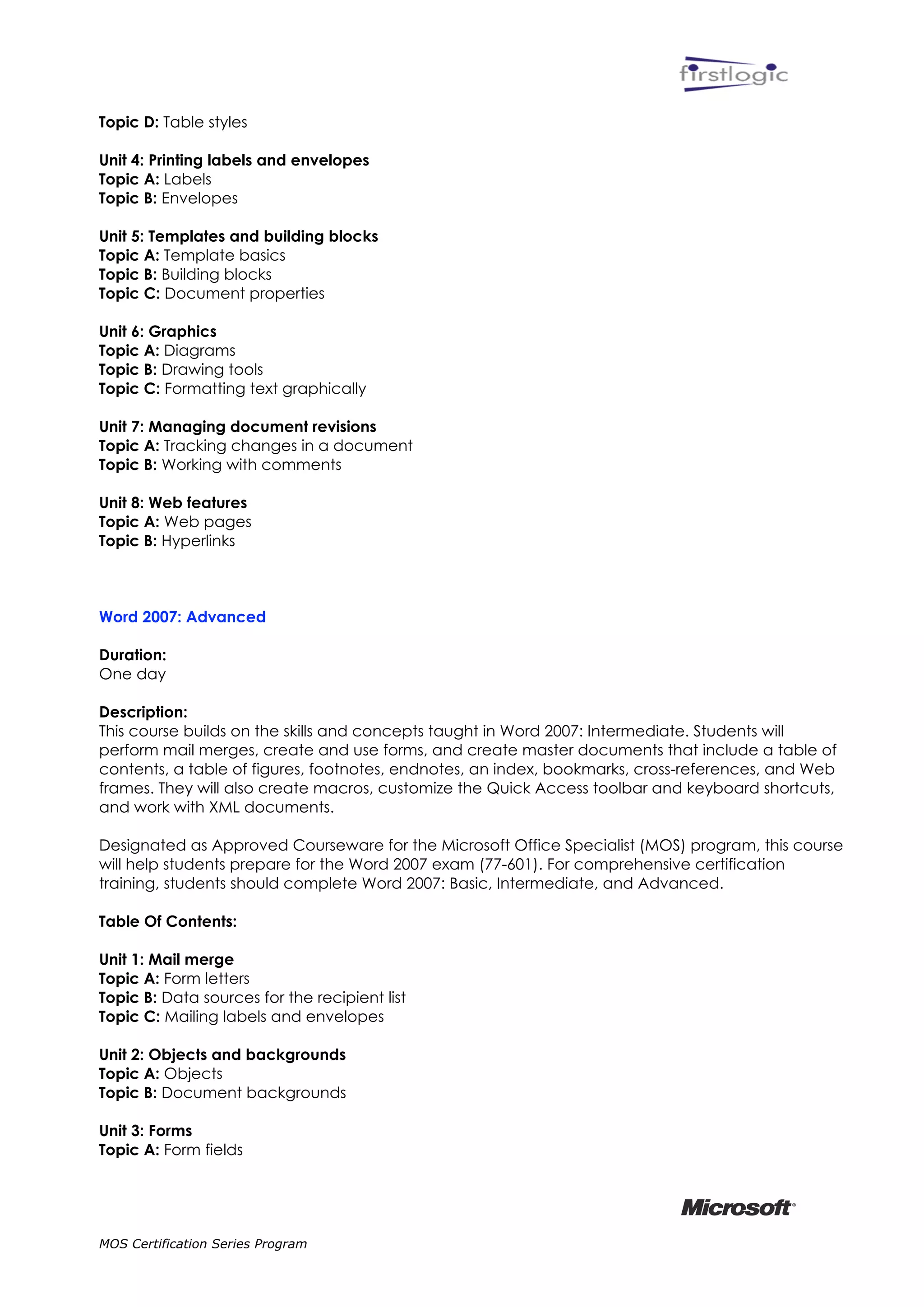 Microsoft office course outline | PDF