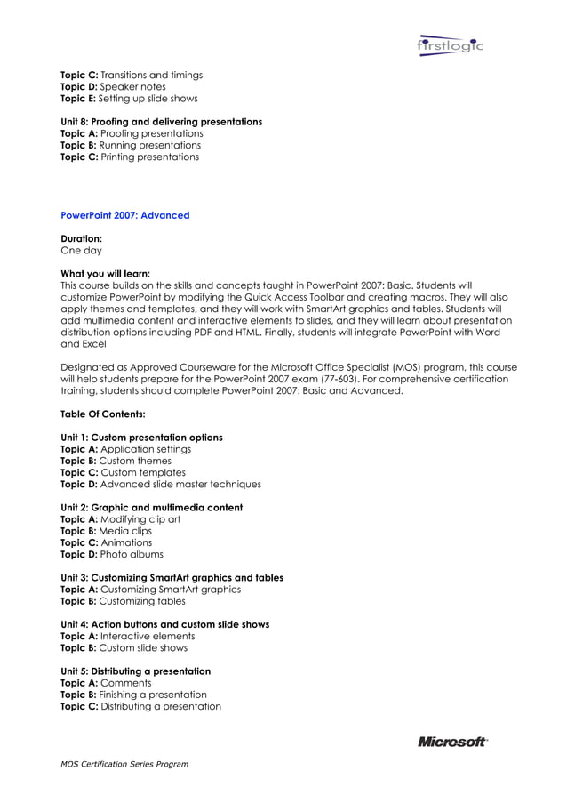 Microsoft office course outline | PDF | Desktop Publishing | Computer Software and Applications