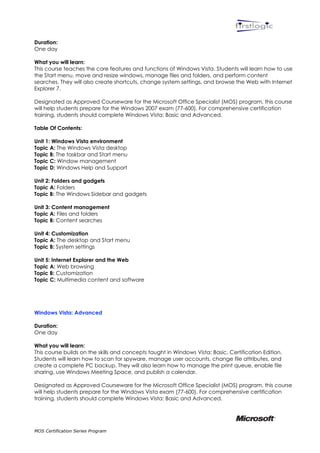 Microsoft office course outline