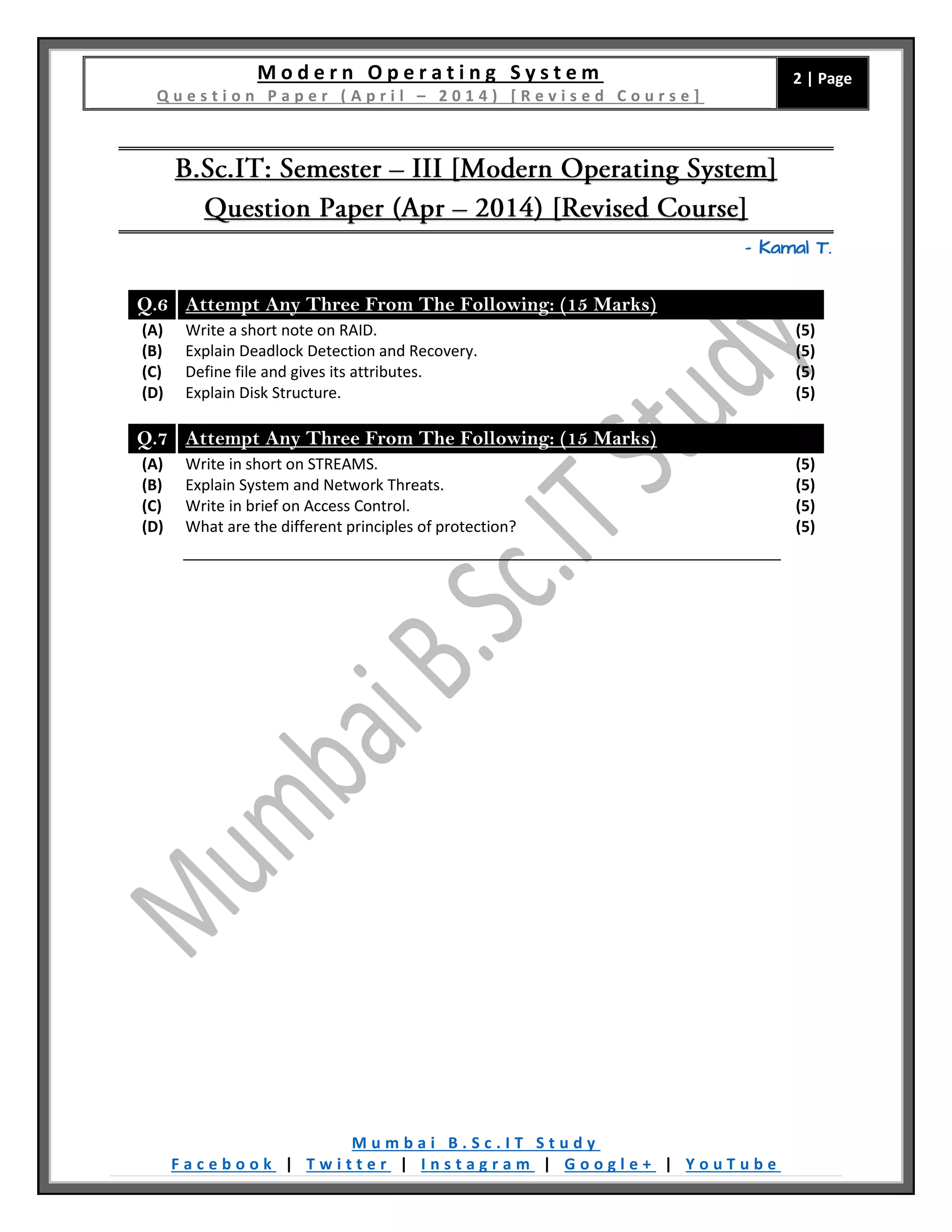 [Question Paper] Modern Operating System (Revised Course) [April / 2014] | PDF | Operating ...