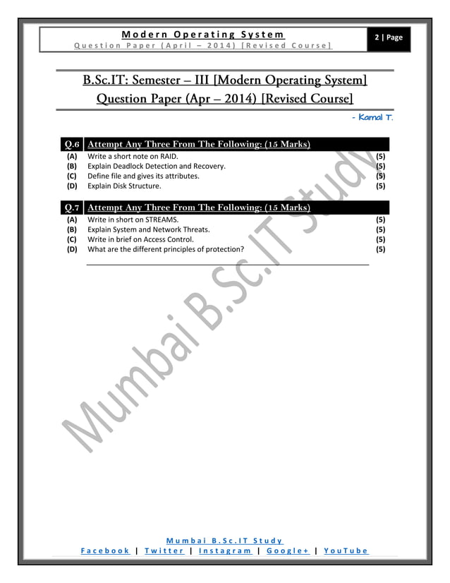 [Question Paper] Modern Operating System (Revised Course) [April / 2014] | PDF | Operating ...