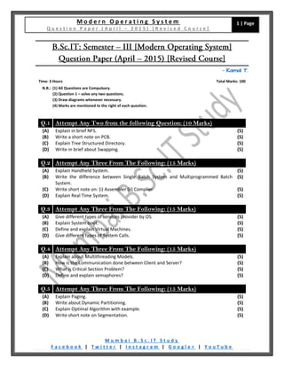 [Question Paper] Modern Operating System (Revised Course) [April / 2015 ...