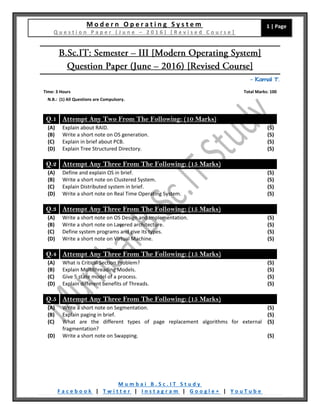 [Question Paper] Modern Operating System (Revised Course) [June / 2016 ...