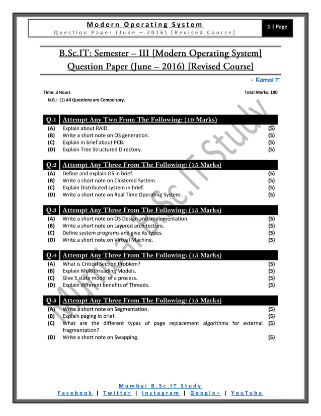 [Question Paper] Modern Operating System (Revised Course) [June / 2016] | PDF