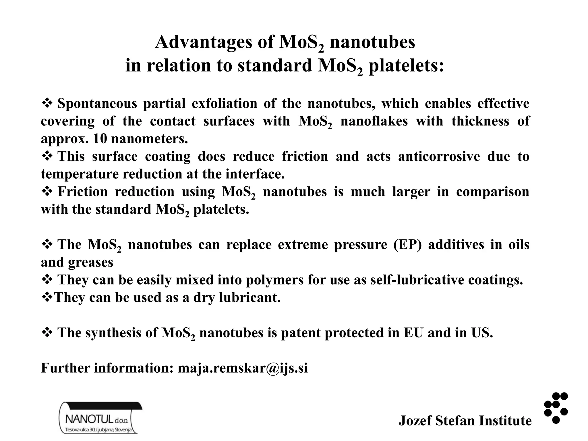MoS2 NanoTubes as efficient additive to lubricants | PDF
