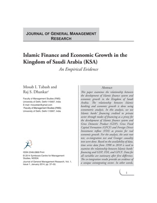 Islamic Finance and Economic Growth in the Kingdom of Saudi Arabia (KSA ...