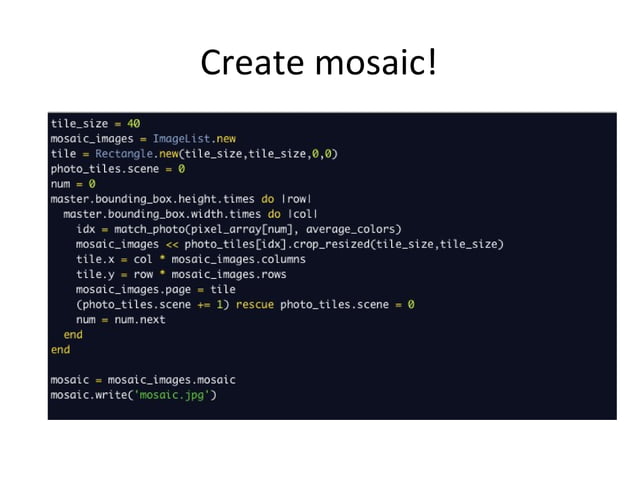 Photo mosaics With Ruby And Yahoo! BOSS | PPT