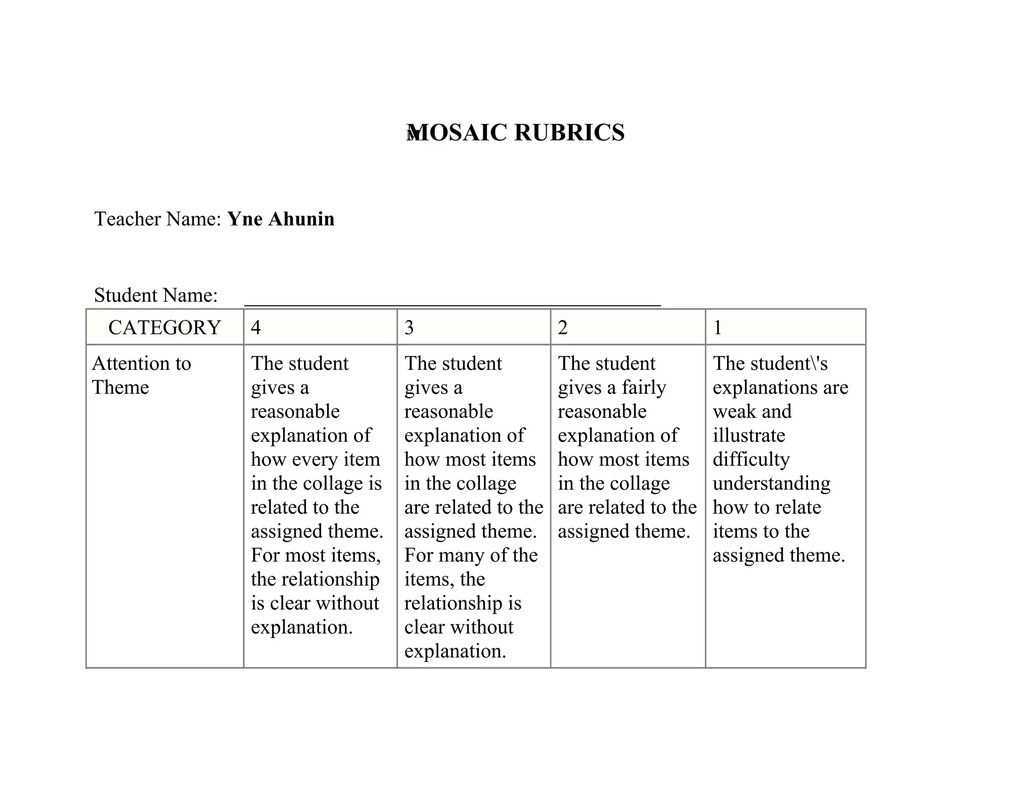 Rubric in Making Mosaic | DOC